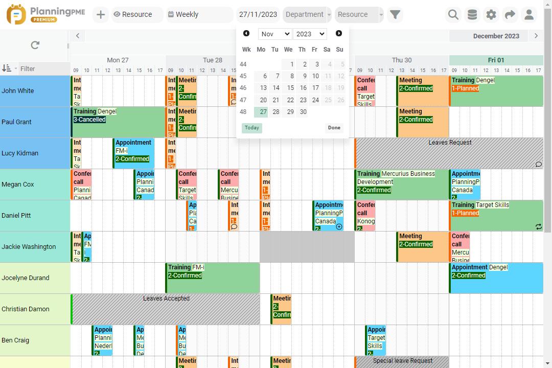Available views in the system |PlanningPME Web Access